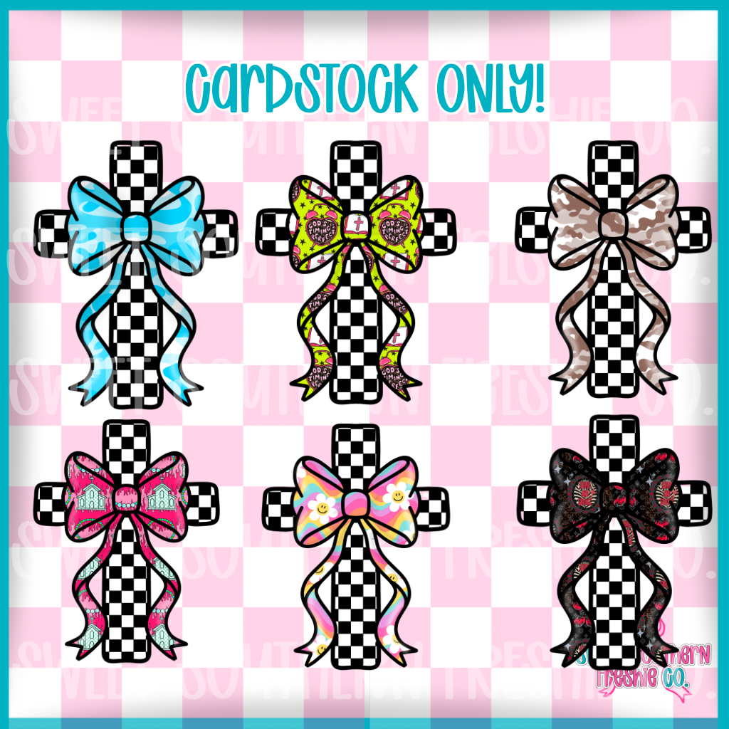 Checkered Cross With Bow| Cardstock ONLY – Sweet Southern Freshie Co.